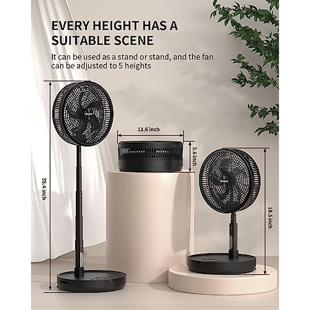 EasyAcc 12'' Portable Foldable Oscillating Standing Fan, Remote Control Rechargeable Fans for Home,10000 Battery Operated Fan with Adjustable Height, 8 Speed, Timer, Quiet Fan for Bedroom Camping
