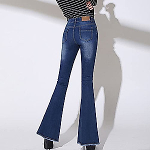 Women's Vintage Stretch Flare Jeans High Waisted Skinny Bell Bottom Denim Pants Slim Fit Butt Lift Wide Leg Jean (Dark Blue,26)