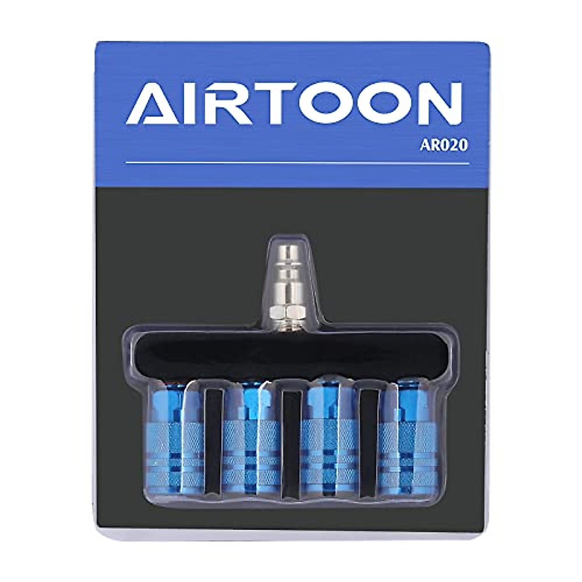 AIRTOON 4-Way Straight Air Manifold Splitter, Line Type Air Compressor Splitter with 4 Couplers and 1/4" MNPT Plug,1/4 Inch NPT Air Fittings