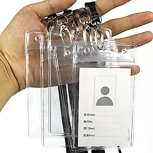 Lanyard with ID Holder 50 Pcs Waterproof Name Tag Vertical Badge ID Card Holders ID Pass Holder and 50 Pcs Flat Neck Black Lanyards Swivel Hook