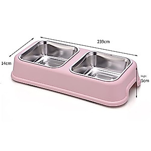 FUUIE Bowls for Food and Water Anti-Skid and Drop-Resistant Dog Bowl Stainless Steel Pet Double Bowl (Color : Blue)