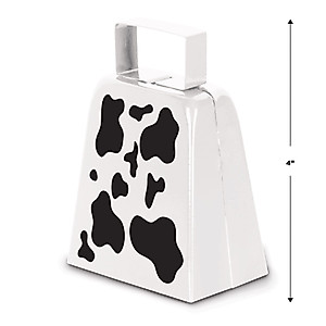 Beistle Novelty Metal Farm Animal Theme Birthday Party Western Favors, Cow Print Cowbell, White/Black