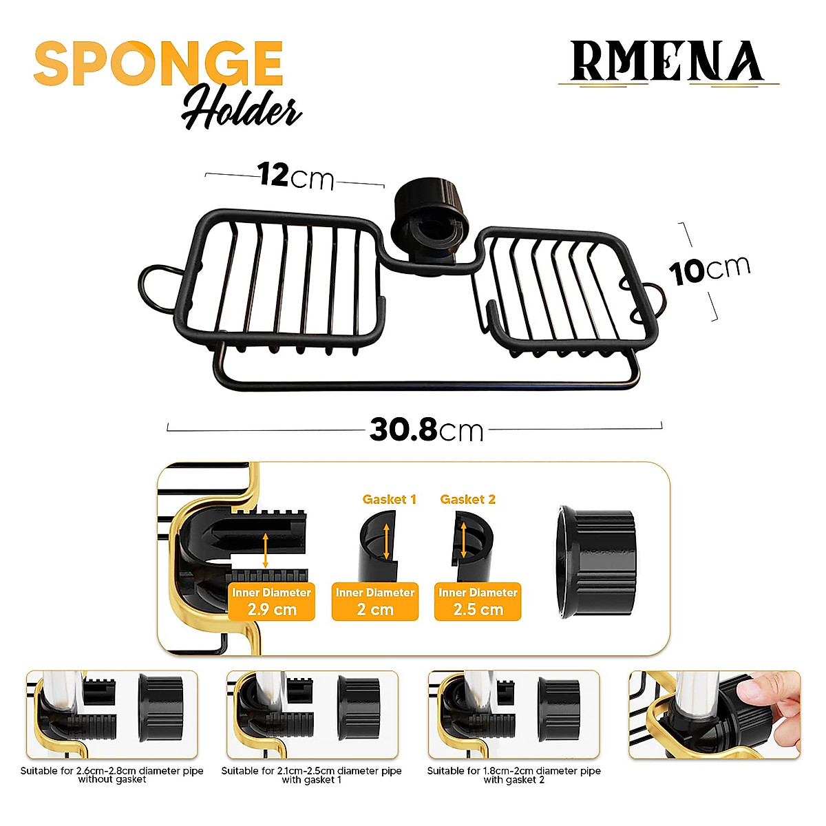 RMENA Faucet Sponge Holder Kitchen Sink Organizer – Sink Sponge Holder Faucet Drain Rack with Sponge and Cleaning Brush – Kitchen Caddy Sink Organizer for Kitchen Sink Accessories, Sponge, Dish Soap