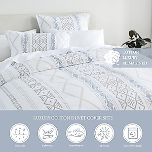 Uniclinens Geometric Duvet Cover King - Ivory White Duvet Cover Set, 100% Cotton Abstract Boho Printed Pattern Set, 3 Pcs Include 1 Duvet Cover (90”x104”) and 2 Pillow Shams (20”x36”), No Comforter
