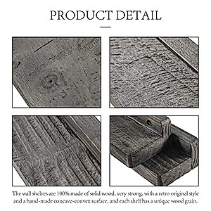 Freezing point Set of 2 Natural Wood 8Inch Small Wall Shelf Mini Floating Shelves for Wall Decor Plant Collectibles Mounted Kitchen Bathroom Bedroom Corner Decorative Storage Tiny Stand Black Grey