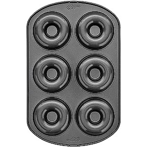 Wilton 6-Cavity Doughnut Baking Pan, Makes Individual Full-Sized 3 3/4" Donuts or Baked Treats, Non-Stick and Dishwasher Safe, Enjoy or Give as Gift, Metal (1 Pan)