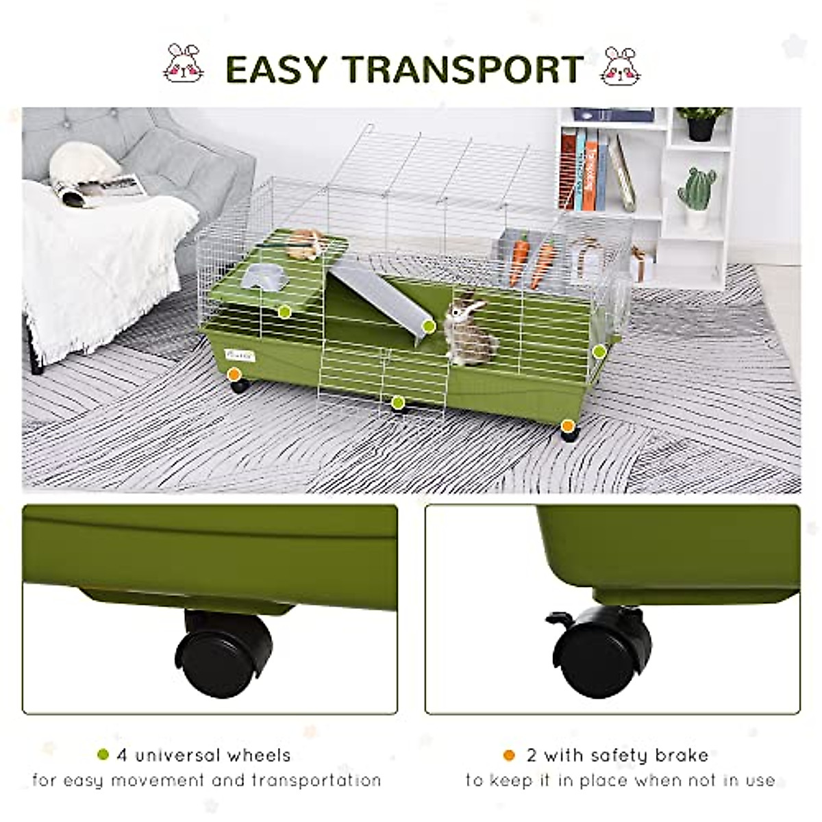 PawHut 47" Small Animal Cage Chinchilla Guinea Pig Hutch Ferret Pet House with Platform Ramp, Food Dish, Wheels, & Water Bottle