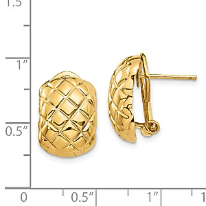 14K Yellow Gold Polished Quilted Omega Back Post Earrings