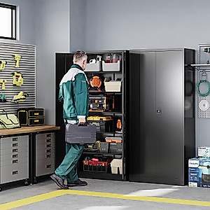 Letaya Metal Garage Storage Cabinets with Lock Door and Adjustable Shelves, Steel Tool Cabinets for Home,Office,Warehouse Organisieren (Black)