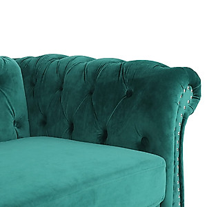 NOSGA Modern Chesterfield Fabric 3 Seater Couch Furniture, Deep Button Tufted Chesterfield Velvet Sofa with Scroll Arms, Upholstery Nailhead Trim Sofa Couches for Living Room(Green)