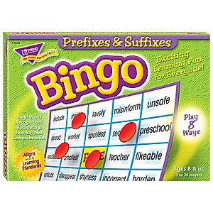 TREND ENTERPRISES: Prefixes & Suffixes Bingo Game, Exciting Way for Everyone to Learn, Play 8 Different Ways, Great for Classrooms and At Home, 2 to 36 Players, For Ages 8 and Up