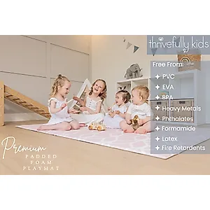 ThriveFully Kids Baby Play Mat for Floor | Toddler Tummy Time Crawling Mat | Soft Non-Toxic Foam Playmat | Non-Slip Waterproof Reversible Easy to Clean (Lotus/Desert Pink - 78" x 54")