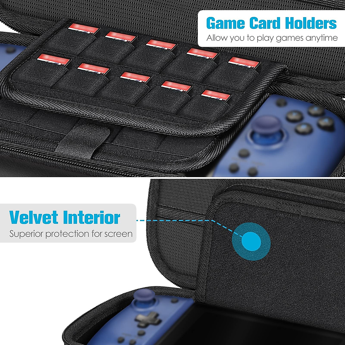 Fintie Carrying Case for Hori Nintendo Switch Split Pad Pro Controller - [Shockproof] Protective Cover Travel Bag w/30 Game Card Slots, Compatible with Nintendo Switch OLED Model, Dont Touch