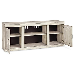 Signature Design by Ashley Bellaby Farmhouse Large TV Stand up to 60" with 3 Adjustable Shelves and Fireplace Option, White