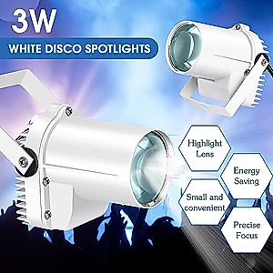 Retisee 3 Pcs Spotlight Disco Ball Spot Light White LED Beam Light 3w Stage Lights Pin Light for Mirror Ball Club Wedding Party Bar DJ Shows Events