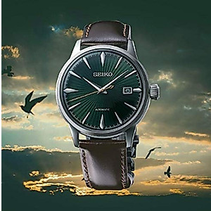 SEIKO mens PRESAGE 'Mockingbird' Cocktail Green Dial with Brown Leather Watch SRPD37J1