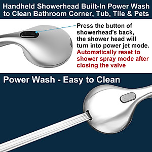 Shower Head Handheld with All Metal Showerhead Holder,High Pressure Built-in Power Wash Hand Held Showerhead with Extra Long Hose 6 ft. 10 Spray Mode Handheld Shower Head Premium Chrome 2.5 GPM