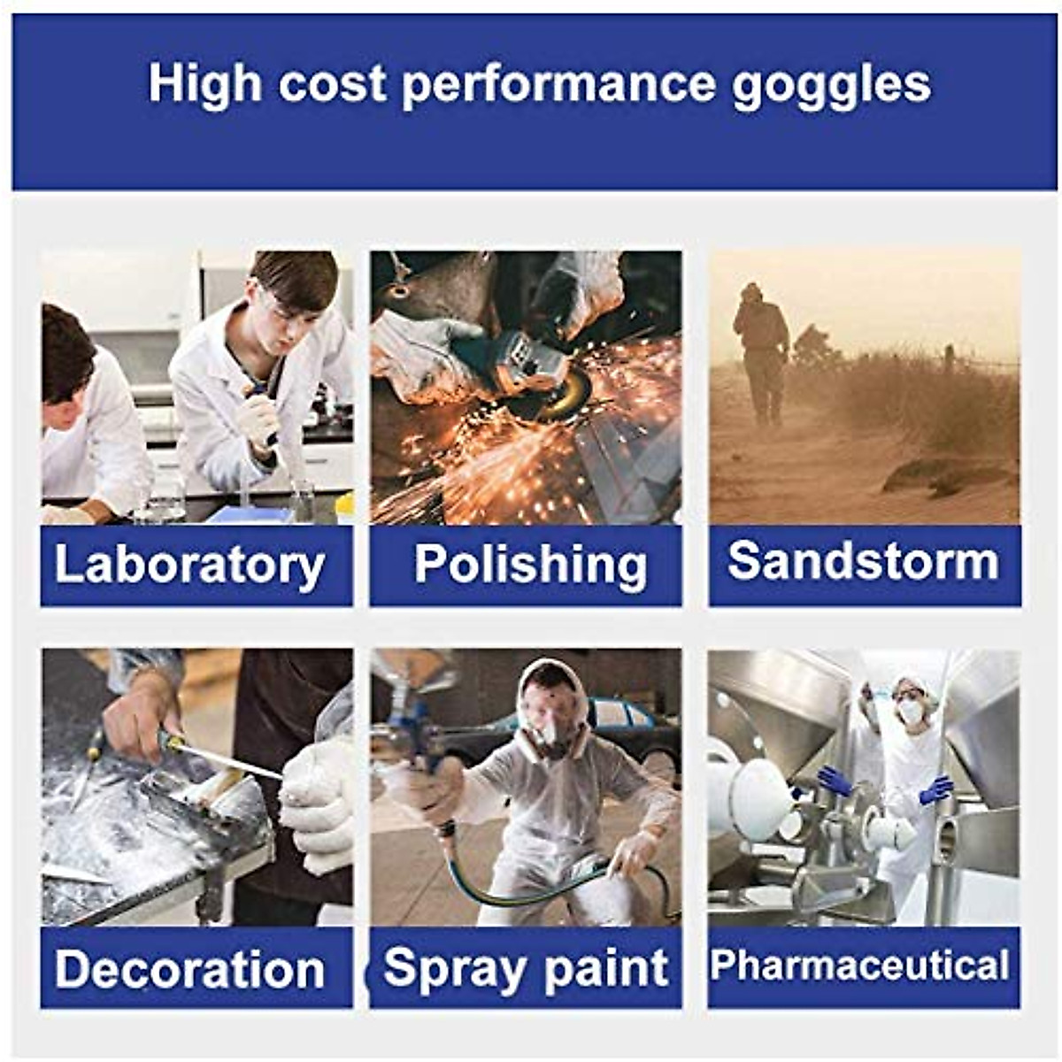 grinderPUNCH Protective Clear Safety Goggles with Vents, Lightweight and Adjustable Elastic Strap