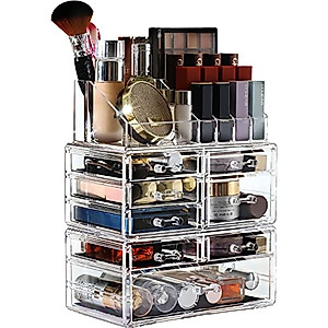 Cq acrylic Makeup Organizer Skin Care Large Clear Cosmetic Display Cases Stackable Storage Box With 8 Drawers For Vanity,Set of 3