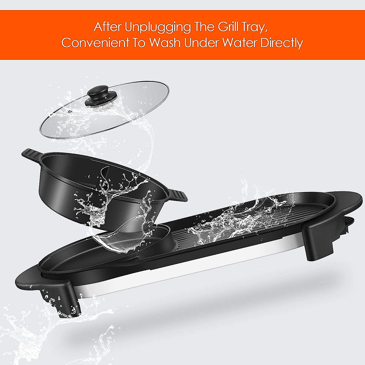 SEAAN Electric Removable Shabu-shabu Pot Grill Detachable Barbecue Grill with Large Capacity Baking Tray Non-Stick BBQ Pan Adjustable Temperature Double Flavor Hot Pot 110V