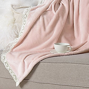 Best Home Fashion Lace Trim Throw - 58" W x 60" L - Dustypink