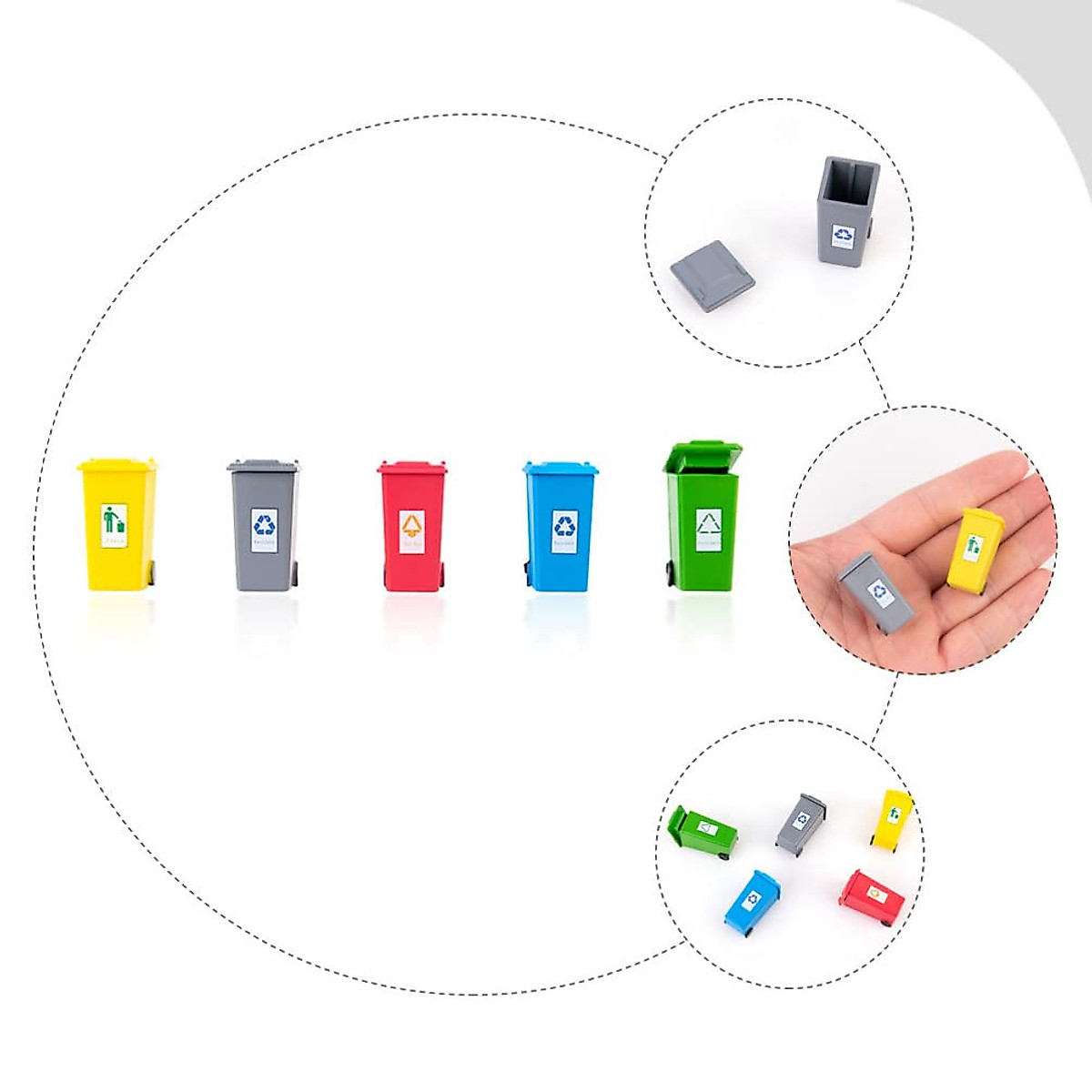 Yardwe 5pcs Garbage Cans Trash Can 1: 100 Mini Curbside Vehicle Garbage Bin Recycle Can Rubbish Storage Bin Kids Learning Educational Micro