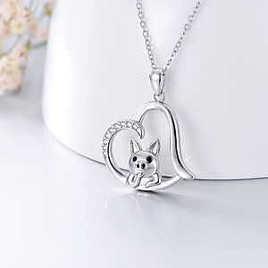Pig Necklace for Women 925 Sterling Silver Cute Animal Pig Pendant Necklace Gifts Charm Jewelry for Pet Lover