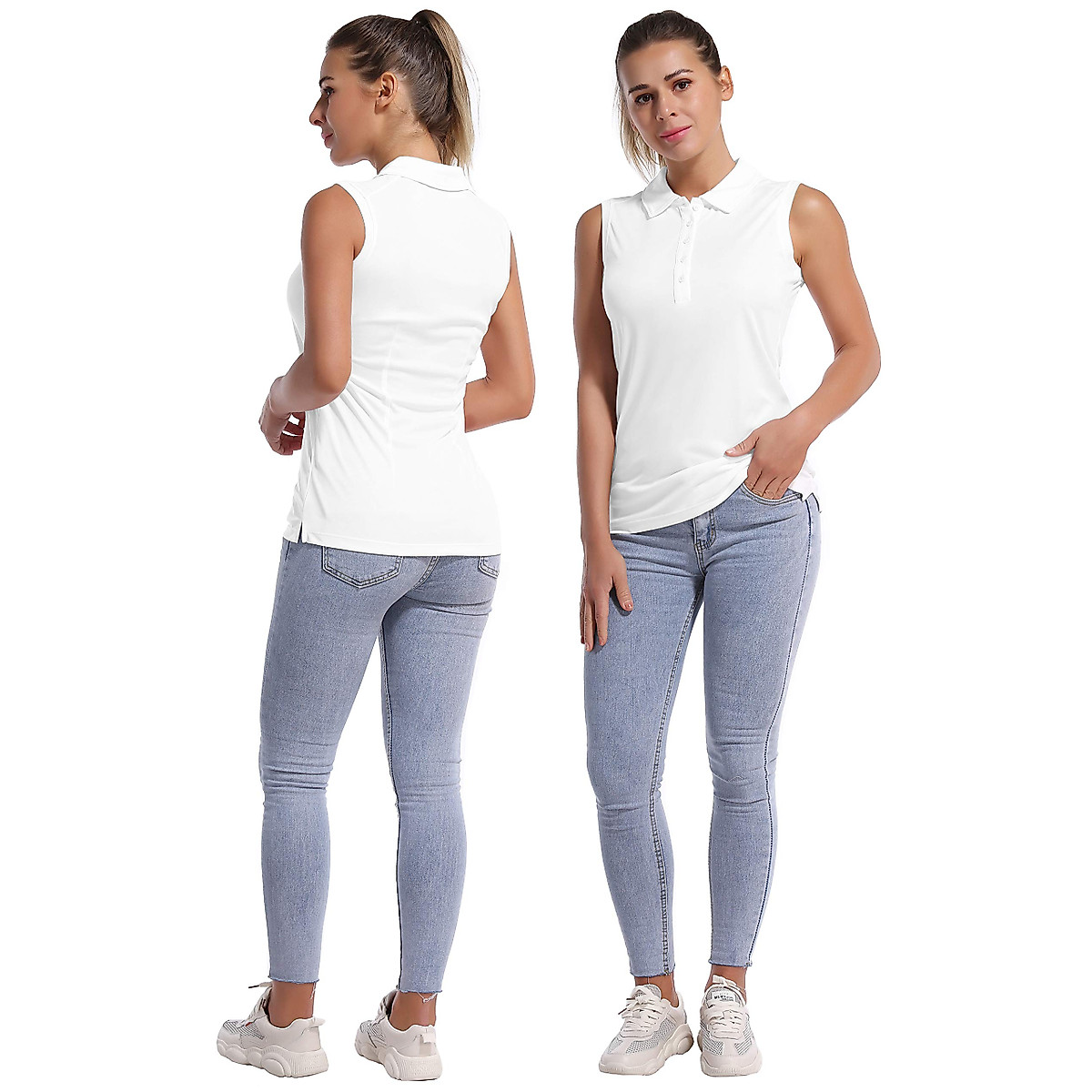 BUBBLELIME Women's UPF 50+ Golf Tennis Sleeveless Polo Shirts Polo Neck_WHITE(1) XS_BWST019