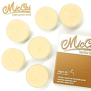 MicCai Vanilla Scented Small Candles - 8 Pack | Burning time 4-5 Hours Each | Made of Natural Soy Wax | Create a Relaxing Atmosphere | Scented Home Decor-Tea Candle-Vanilla Series