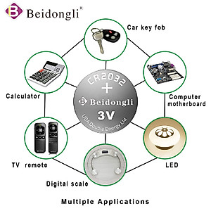 Beidongli CR2032 Battery 3V Lithium Battery Coin Button Cell 20 Count 【5-Year Warranty】