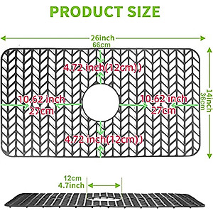 Kitchen Sink Mat, 26''x14'' Silicone Sink Protectors Mats for Bottom of Kitchen Sink, Non-slip Heat Resistant Sink Liners for Farmhouse Stainless Steel Sink Rubber Sink Mat（For Center Drain Hole Sink）