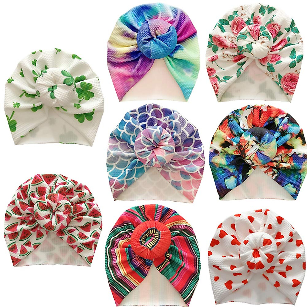 Asufegucd Baby Nylon Big Bow Turban Hats India Beanie Bohemia Donuts Cap Girls Headwear Bun Knot (Multicoloured ASFK8728)