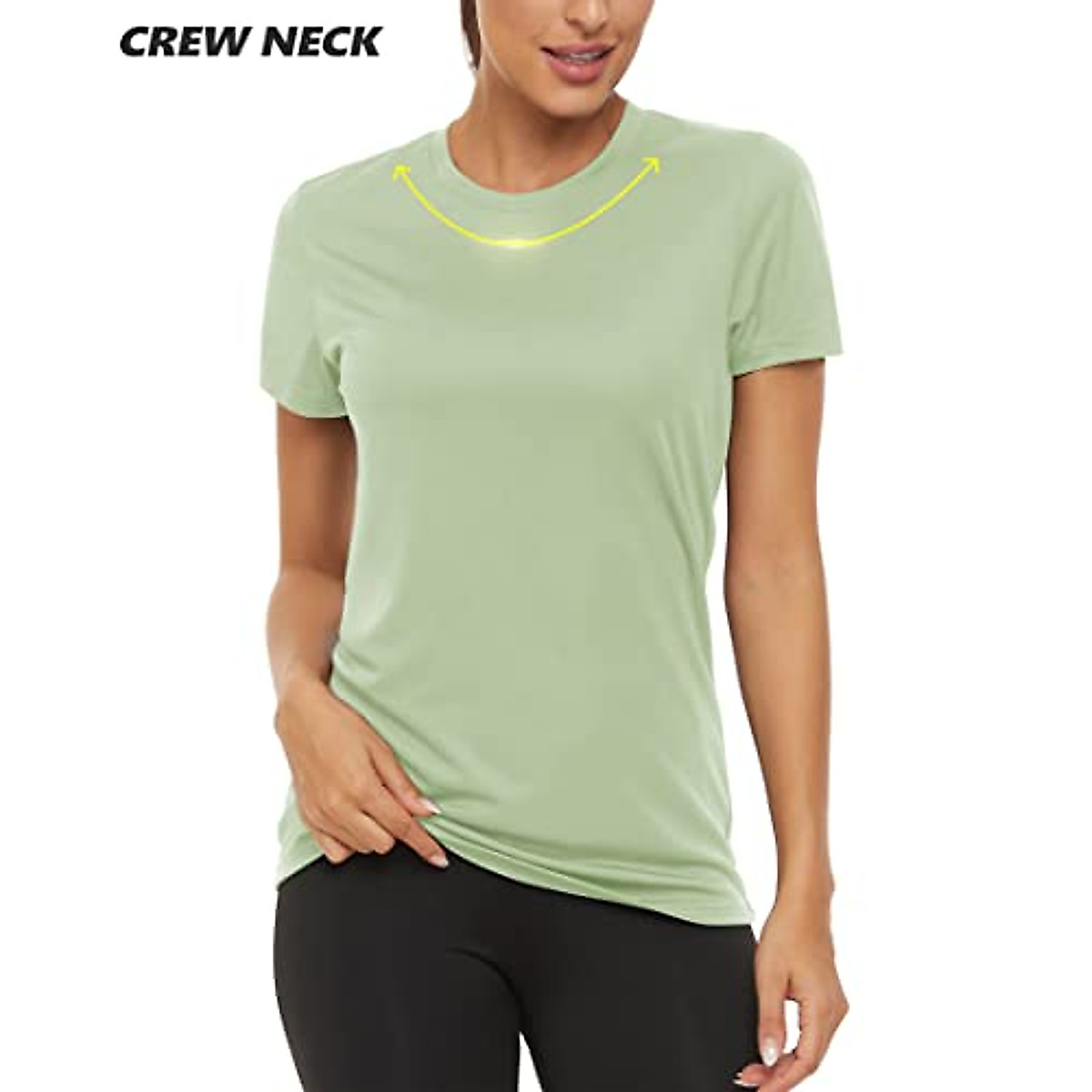 TACVASEN Women's Rash Guard UPF 50+ Hiking Running Outdoor Short Sleeve Summer Solid Workout Shirts, Light Green, M