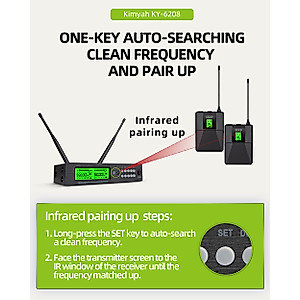 Kimyah Wireless Lavalier and Headset Microphone System,Dual UHF Cordless Bodypack Mics, 2 Lavalier and 2 Headset Microphones, 328ft Range,Ideal for Church and Teaching, Lecture(KY-6208)