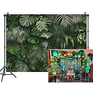 8x6ft Green Tropical Palm Leaves Picture Photography Backdrop Jungle Safari Plants Photo Background for Hawaiian Luau Party Decor Banner Birthday Baby Shower Supplies