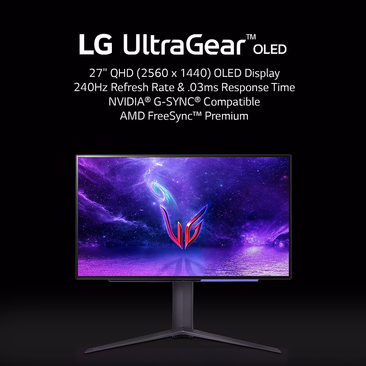 LG 27" Ultragear™ OLED QHD Gaming Monitor with 240Hz .03ms GtG & nVIDIA® G-SYNC® Compatible (Renewed), Black