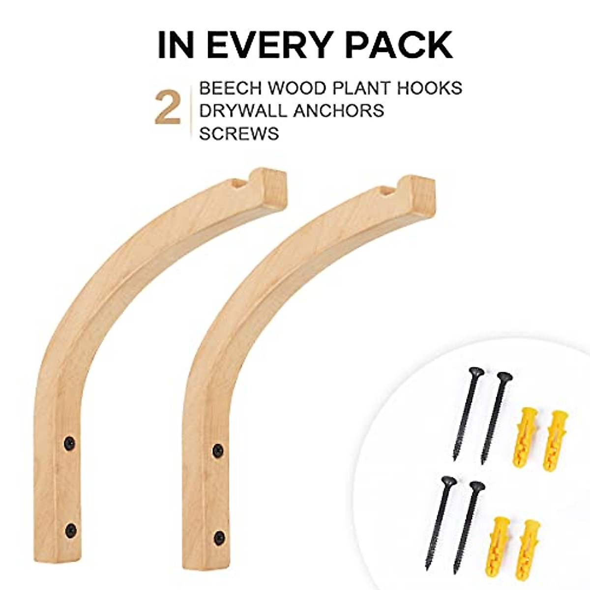 Perfin Wooden Wall Hooks, Plant Hangers Indoor, 8-Inch Wall Mounted Hanging Plant Hooks for Planters, Lanterns, Flower Bracket, Wind Chimes, Decoration Hooks (2 Pack)