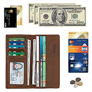 Kattee Men's Vintage Genuine Leather Long Wallet for Checkbook Credit Cards