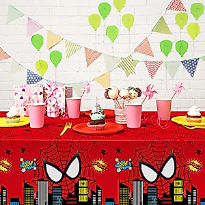 Jectivs 3Pcs Spider Themed Birthday Party Decorations,Large Plastic Tablecloth Hero Party Table Cover for Kids Birthday Party Supplies,54x108inch