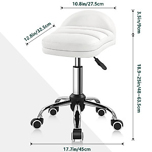 BFTOU White Rolling Stool Chair with Wheel Perfect for Home Work SPA Massage Height-Adjustable and Cost-Effective Swivel Stool with Low Back