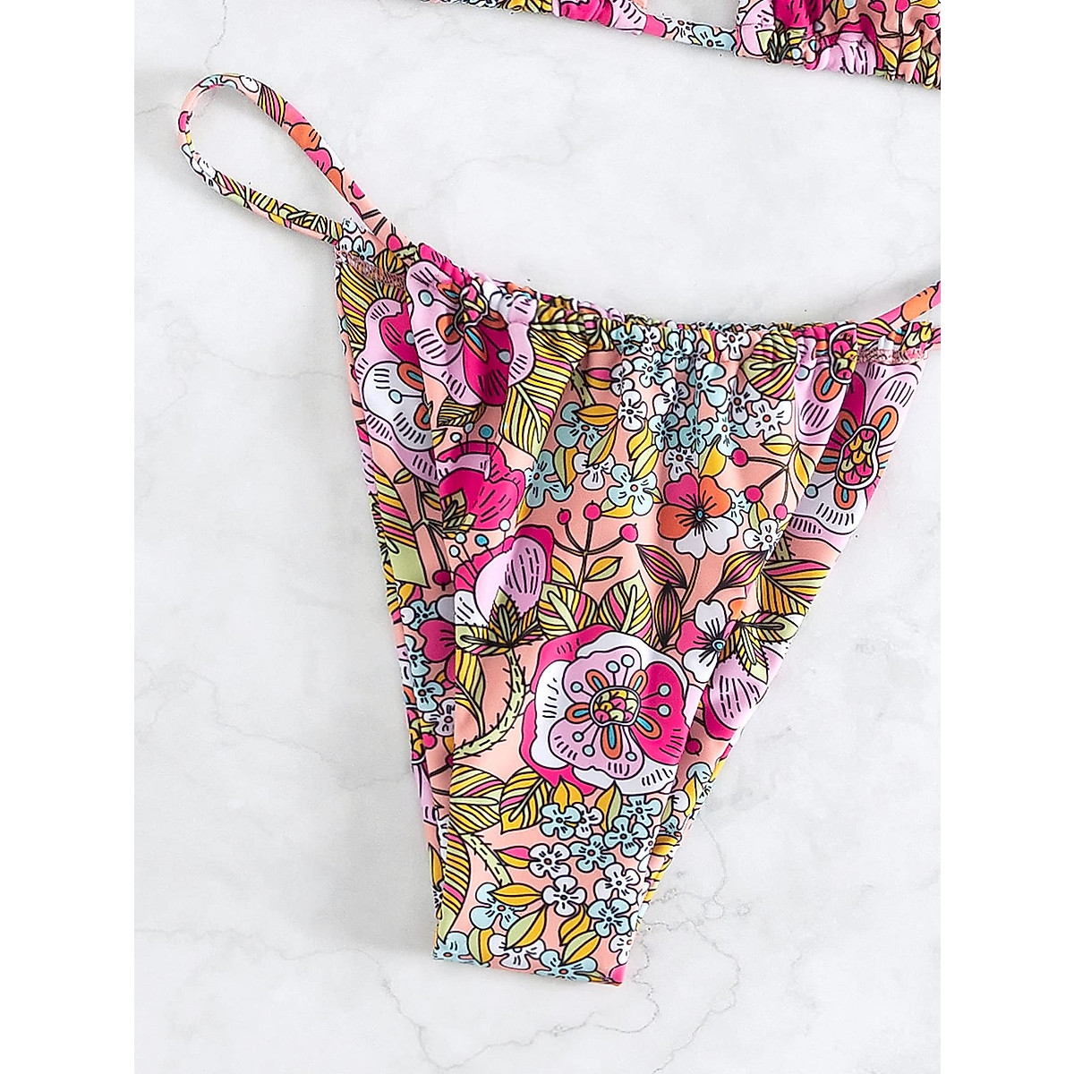 WDIRARA Women's 2 Piece Set Floral Print Tie Backless Swimwear Halter Bikini Swimsuit Floral Pink L