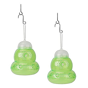 Green Plastic Wasp Trap,Outdoor Hanging for Garden, Yard,2 Pack(with S Hooks &Screw Hooks)