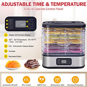 HOPERAN Food Dehydrator, 6 Trays Dehydrator with 72H Timer & 95-167℉ Temperature Control & LED Display, Dehydrators for Food and Jerky, Fruits, Herb, Veggies, Pet Treat, BPA-Free, Recipe Book Included