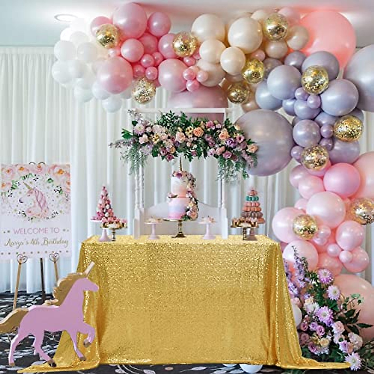 CEMIALLY Gold Sequin Tablecloth for Parties Decoration,50"x50" Rectangle Cover Overlay Sparkle Glitter Shimmer Small Table Cloth for Wedding Birthday Baby Shower Bridal Banquet Dessert Reception Table