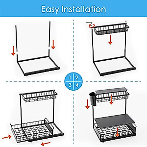 Gracenal Under Sink Organizer, Kitchen Organizers and Storage 1 Pack & Ribbed Glass Cups with Straws 12oz, Drinking Glasses Set of 4