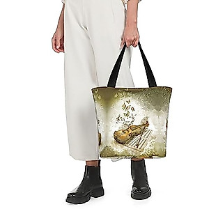 AKAUTOSM Butterfly And Cello Shopping Bag,Shoulder Bag,Large Capacity Lightweight,Can Be Used For Play,Travel,Shopping,Etc.