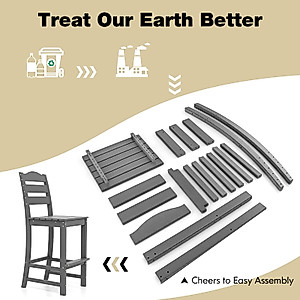 Giantex Outdoor HDPE Bar Stool, Patio Tall Bar Chair with Backrest and Footrest, 30 Inches Counter Height Barstools for Garden, Backyard, Weather Resistance, Easy Maintenance (2)