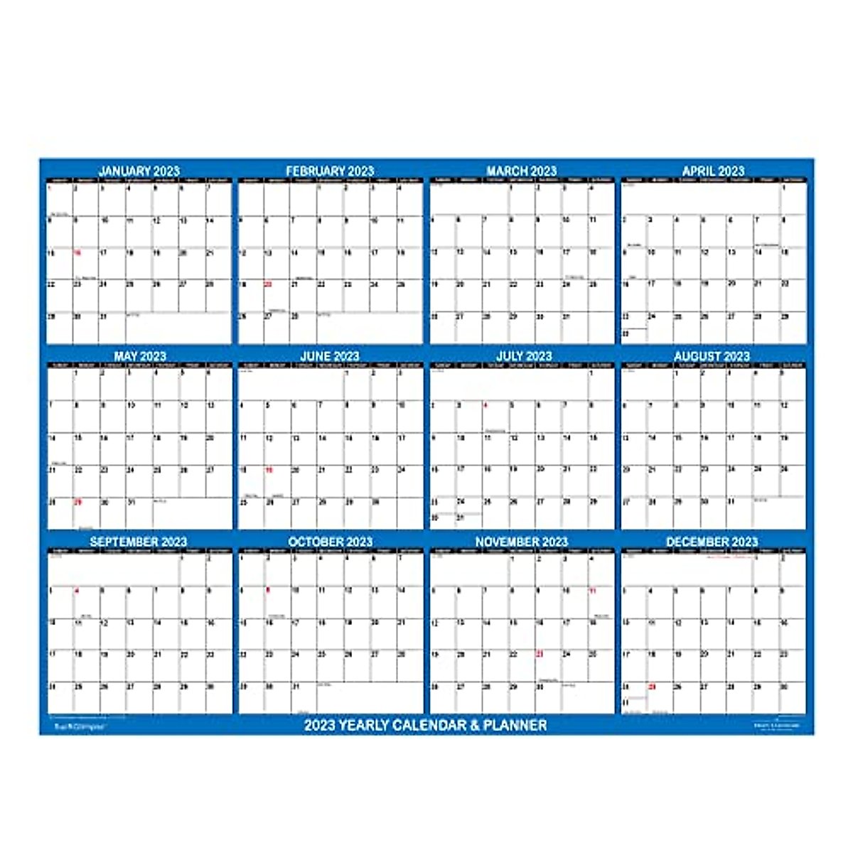 24" x 36" SwiftGlimpse 2023 Paper Folded Wall Calendar Large 12 Month Annual Yearly Wall Planner, Reversible, Horizontal/Vertical, Navy