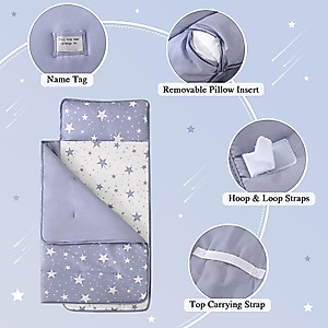 Wowelife Star Nap Mat for Kids, Toddler Nap Mat for Boys and Girls, Napping During Daycare or Preschool, Kids Rolled Nap Mats with Removable Pillow and Fleece Blanket, Soft Microfiber