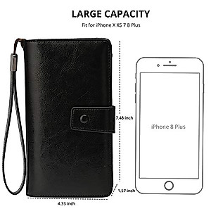 Womens Large Capacity Wristlet Wallets, 23 Credit Card Slots RFID Blocking Leather Clutch Wallets with zipper (Black)